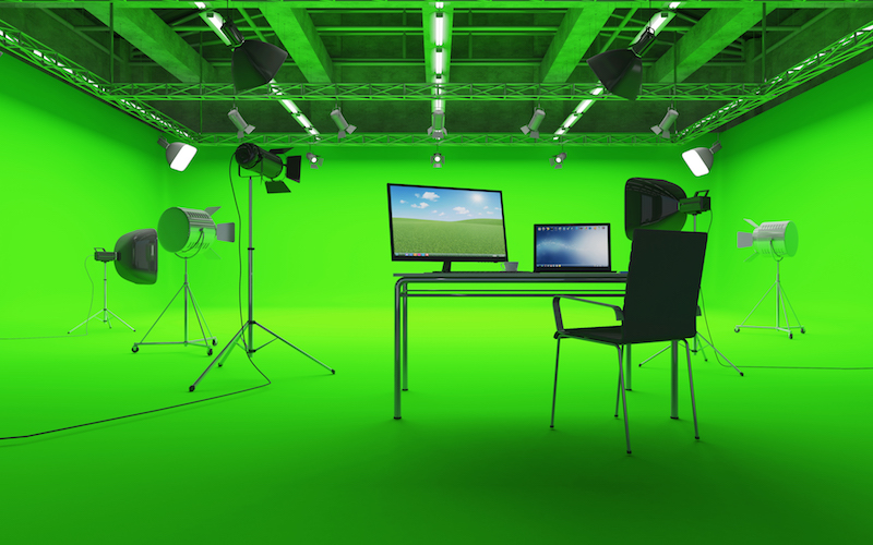 Large Pavilion Interior of Modern Film Studio with Green Screen and ...